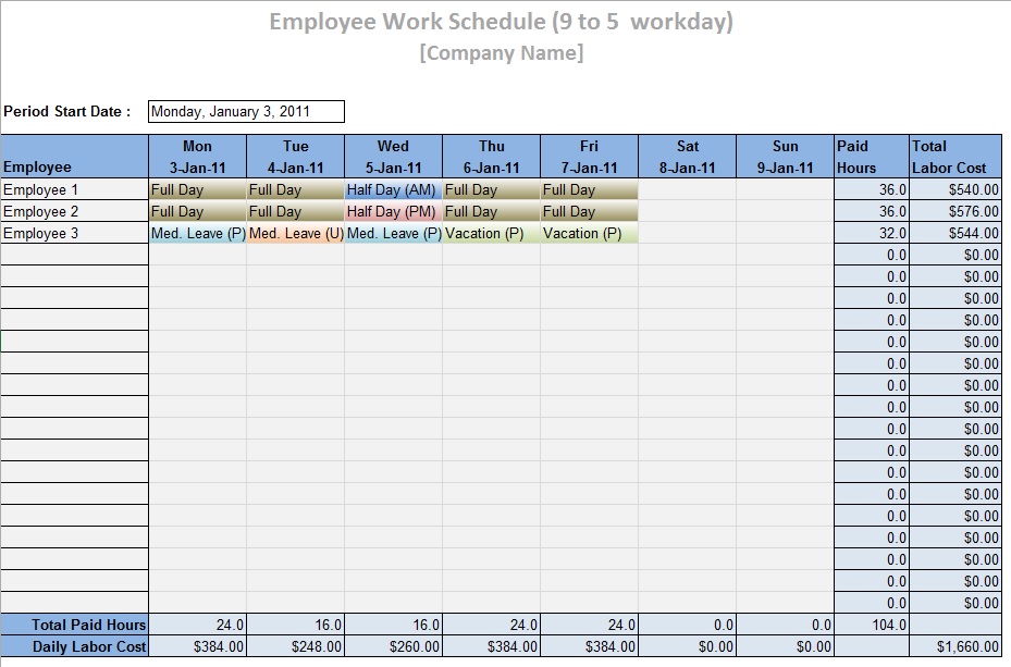 6 Free Labor Schedule Templates In MS Word And MS Excel