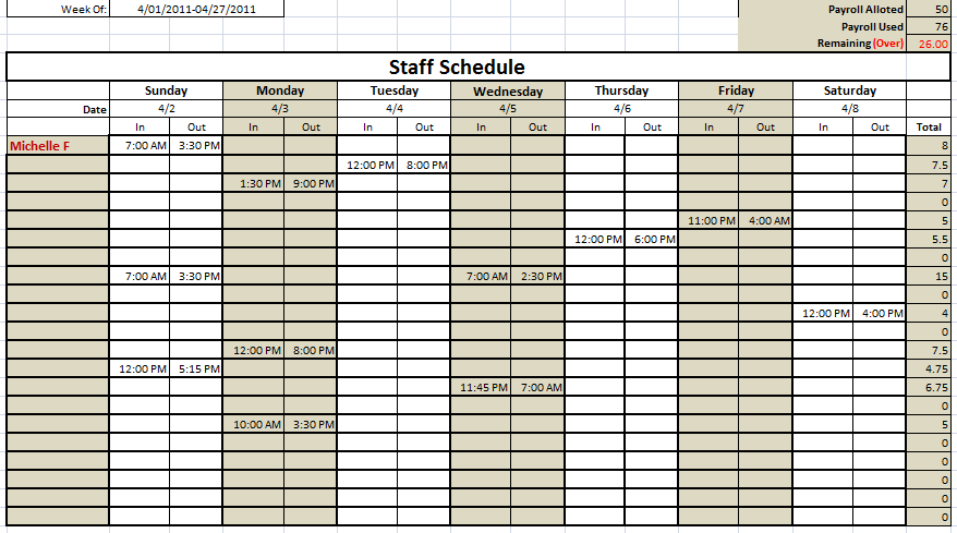 Free Excel Employee Schedule Spreadsheet Lockqmaxx