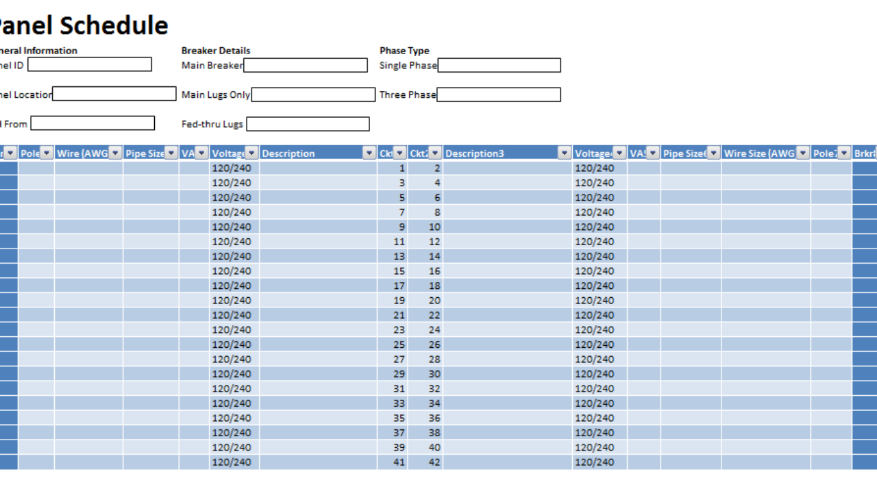 Square D Panel Schedule Template Panel Directory Template DOC, PDF