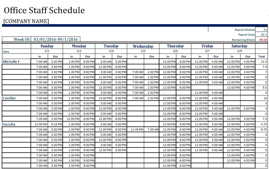 6 Free Office Schedule Templates In MS Word And MS Excel