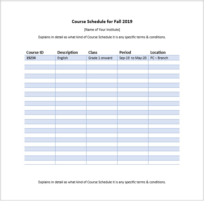 10 Free Course Schedule Templates in MS Word and MS Excel