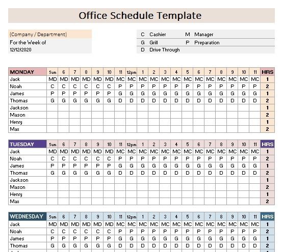 15 Free Office Schedule Templates In MS Word And MS Excel