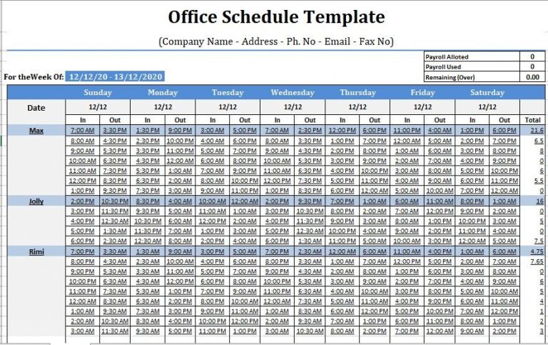 15 Free Office Schedule Templates in MS Word and MS Excel