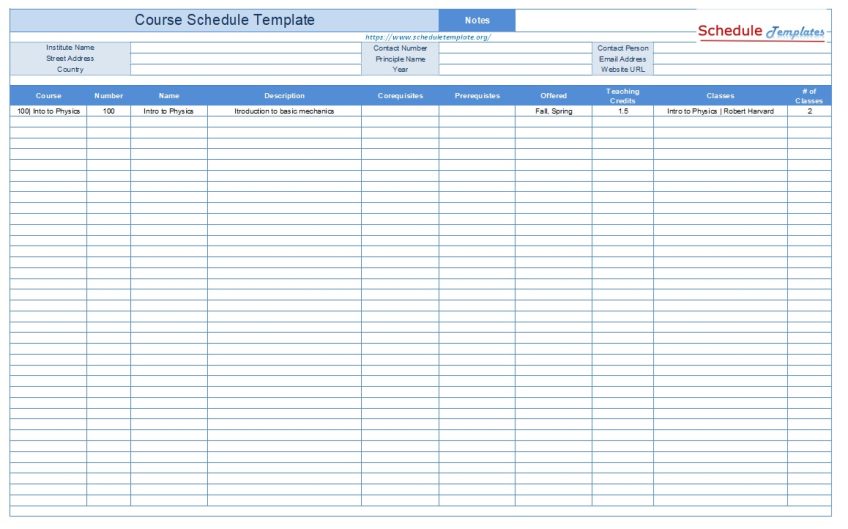 16 Free Course Schedule Templates in MS Word and MS Excel