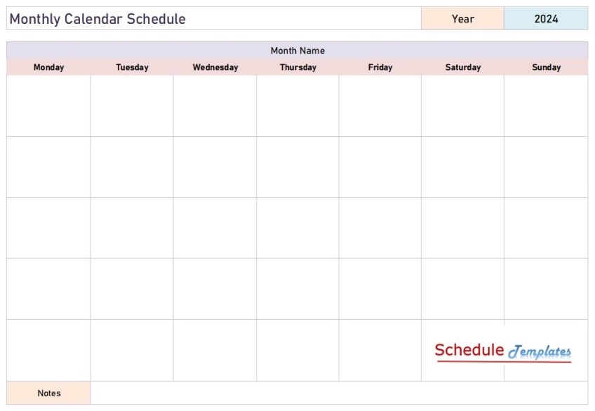 9 Free Monthly Calendar Schedule Templates in MS Word and MS Excel