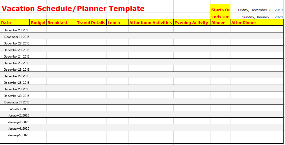 6 Free Vacation Schedule Templates In MS Word And MS Excel