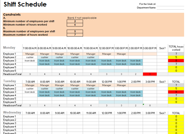 15 Free Employee Work Schedule Templates in MS Excel & MS Word Format